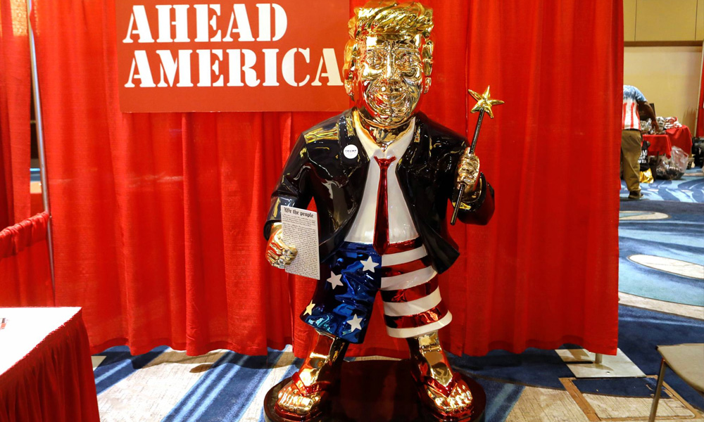 With golden Trump statue, conservatives show fealty to former president