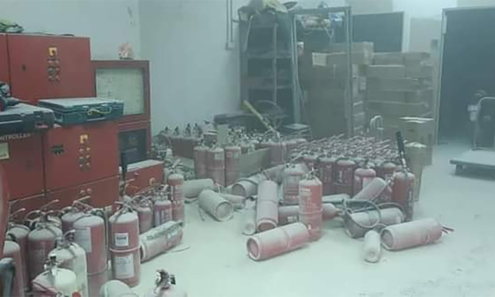 Three injured after fire extinguisher explodes